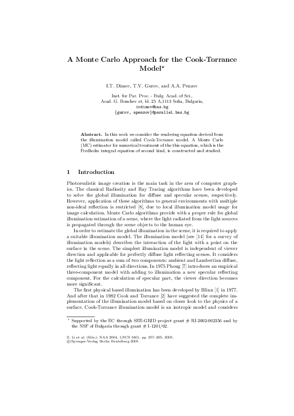 (PDF) Monte Carlo Estimation for Cook-Torrance Model