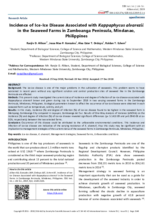 (PDF) Incidence of Ice-Ice Disease Associated with Kappaphycus ...
