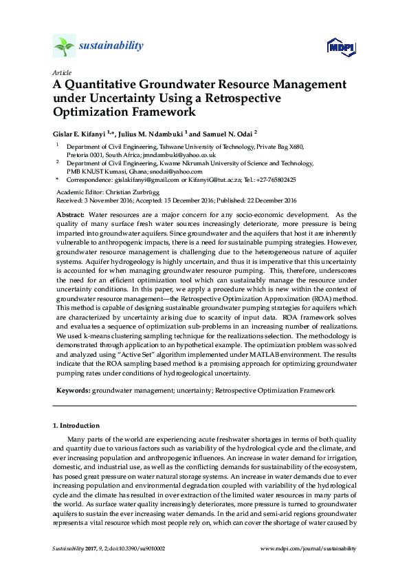 (PDF) A Quantitative Groundwater Resource Management under Uncertainty Using a Retrospective ...