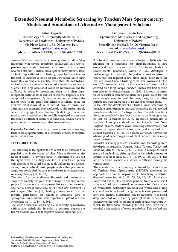 (PDF) Extended Neonatal Metabolic Screening By Tandem Mass Spectrometry ...