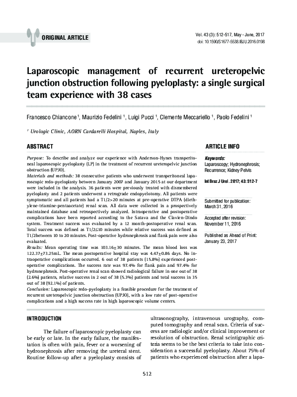 (PDF) Laparoscopic management of recurrent ureteropelvic junction ...