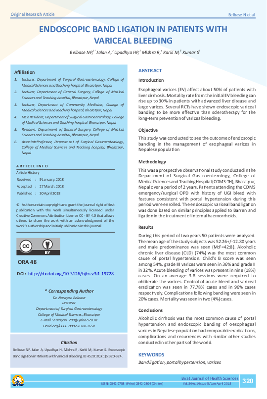 (PDF) Endoscopic Band Ligation in Patients with Variceal Bleeding