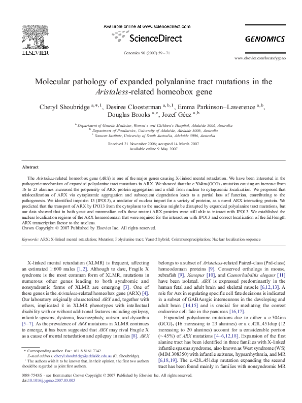 (PDF) Molecular pathology of expanded polyalanine tract mutations in ...