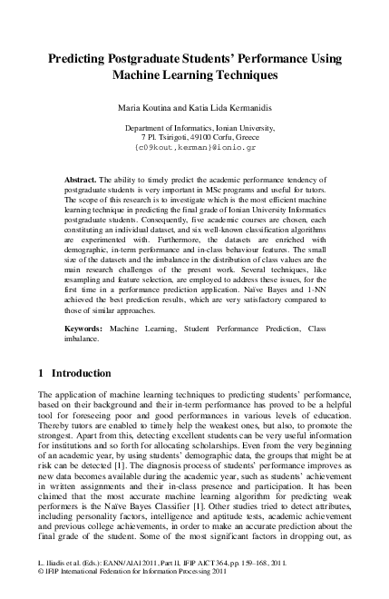 (PDF) Predicting Postgraduate Students’ Performance Using Machine Learning Techniques