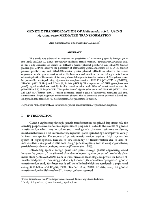 (PDF) Genetic Transformation of Melia azedarach L. Using Agrobacterium Mediated Transformation