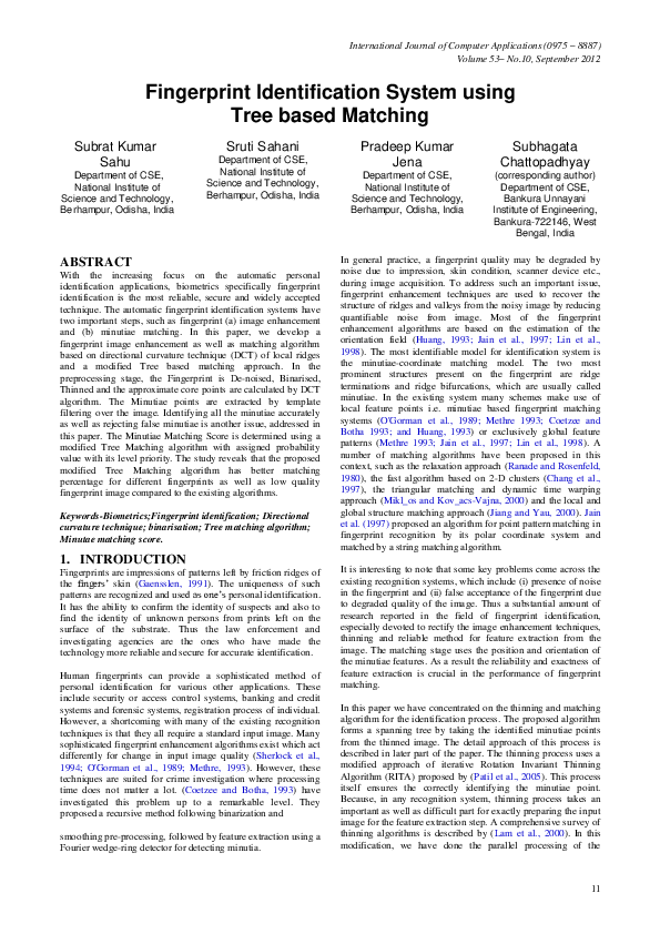 (PDF) Fingerprint Identification System using Tree Based Matching