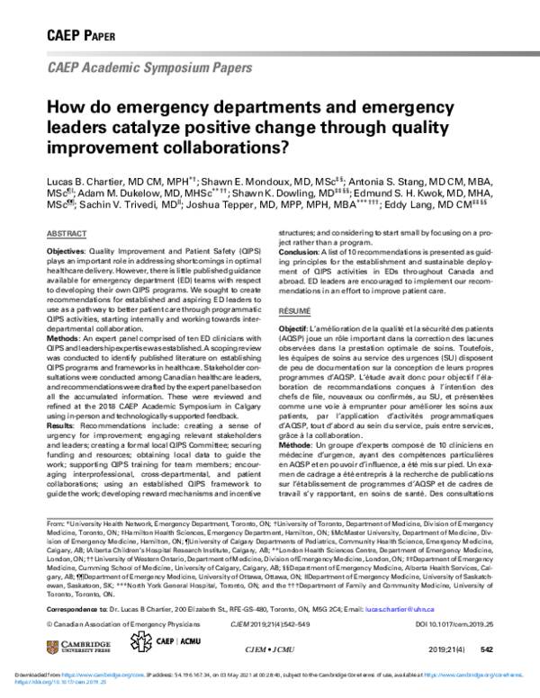 (PDF) How do emergency departments and emergency leaders catalyze ...