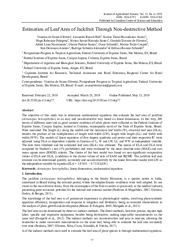 (PDF) Estimation of Leaf Area of Jackfruit Through Non-destructive Method