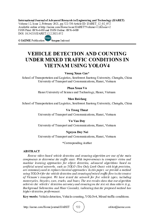 (PDF) VEHICLE DETECTION AND COUNTING UNDER MIXED TRAFFIC CONDITIONS IN VIETNAM USING YOLOV4