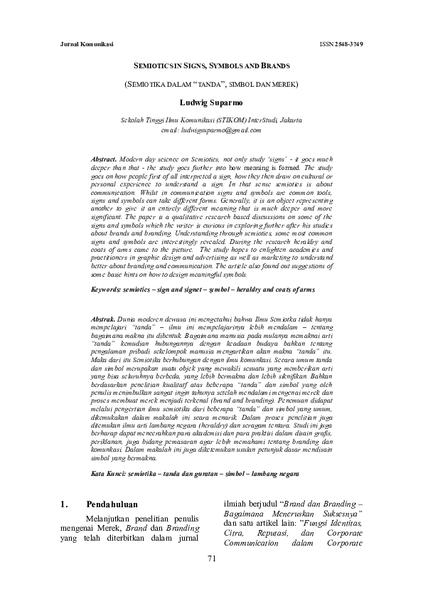 (PDF) Semiotics in Signs, Symbols and Brands (Semiotika dalam “tanda ...