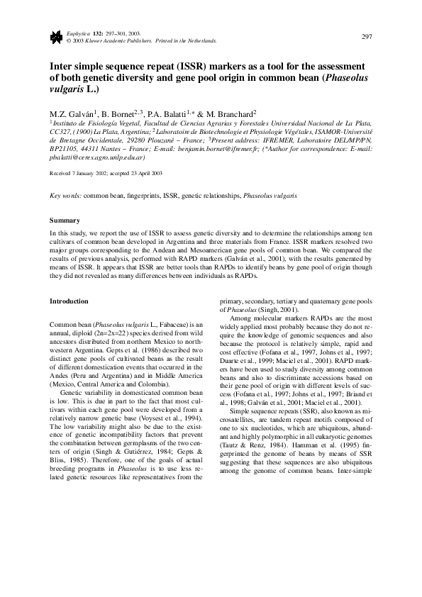 (PDF) Inter simple sequence repeat (ISSR) markers as a tool for the assessment of both genetic ...