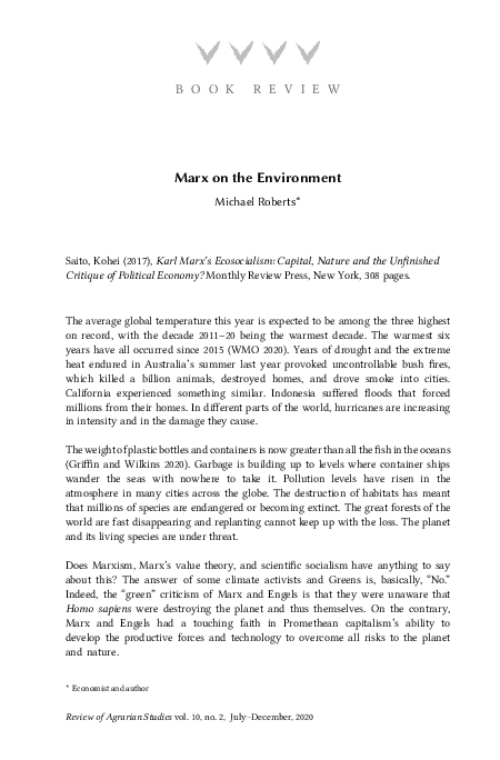 (PDF) Marx on the Environment a review of Kohei Saito's Karl Marx's ...
