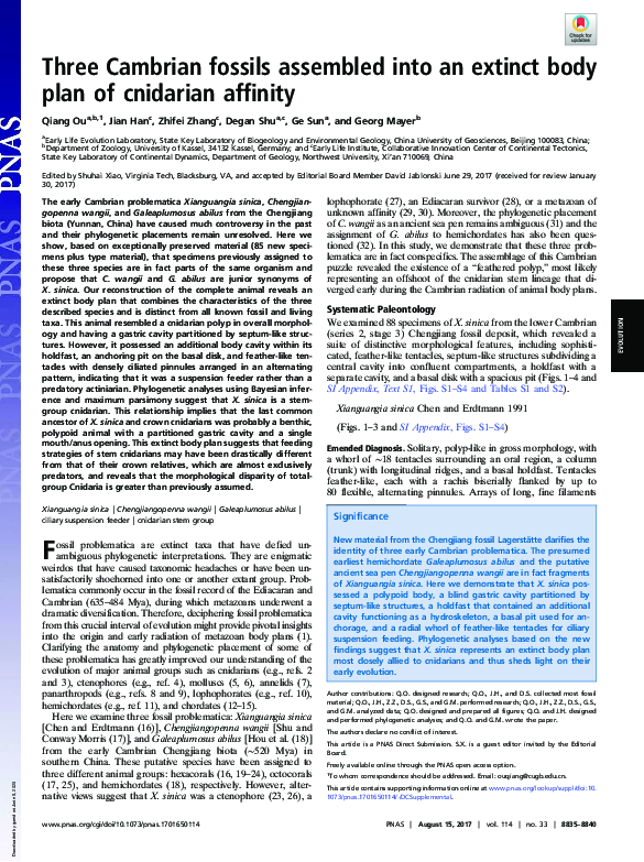 (PDF) Three Cambrian fossils assembled into an extinct body plan of ...