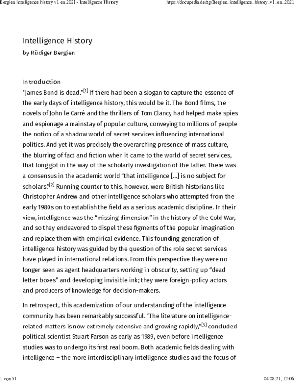 (PDF) Intelligence History, Version: 1.0 - English Version