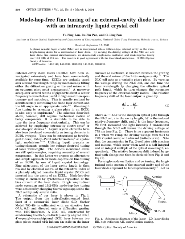 (PDF) Mode-hop-free fine tuning of an external-cavity diode laser with an intracavity liquid ...
