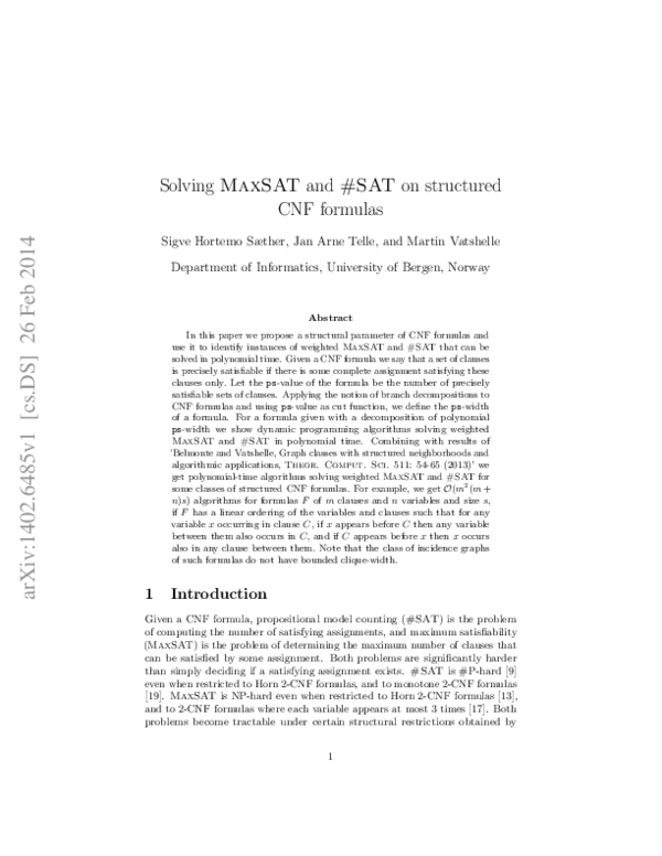 (PDF) Solving MaxSAT and #SAT on Structured CNF Formulas