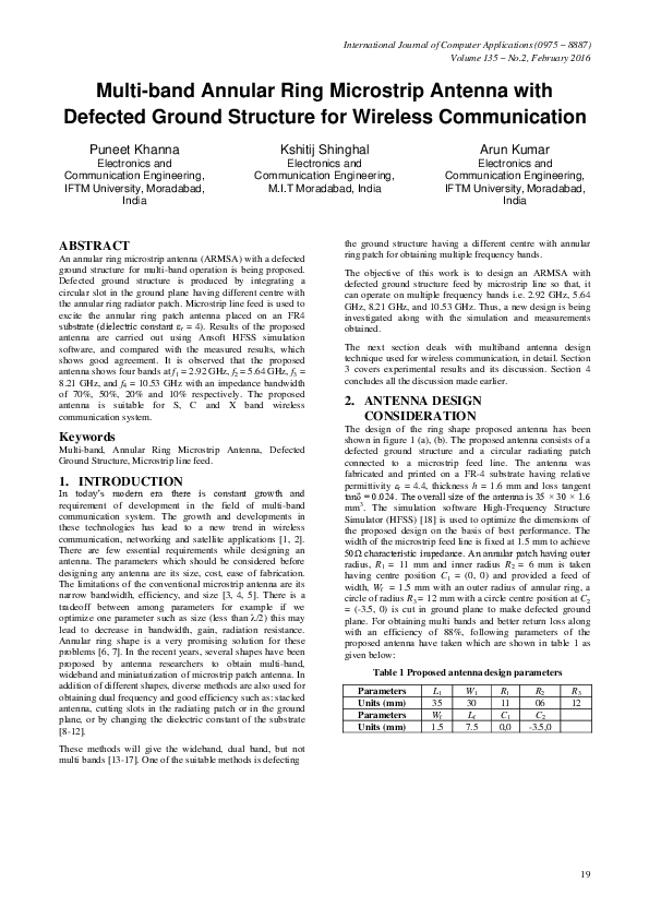 (PDF) Multi-band Annular Ring Microstrip Antenna with Defected Ground Structure for Wireless ...