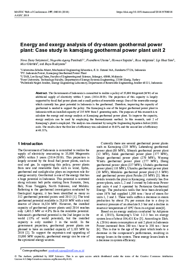 (PDF) Energy and exergy analysis of dry-steam geothermal power plant ...