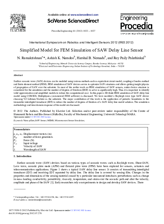 (PDF) Simplified Model for FEM Simulation of SAW Delay Line Sensor