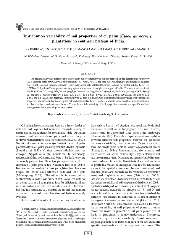 (PDF) Distribution variability of soil properties of oil palm (Elaeis ...