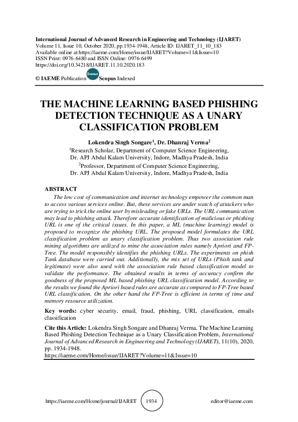 (PDF) Machine Learning for Phishing URL Detection