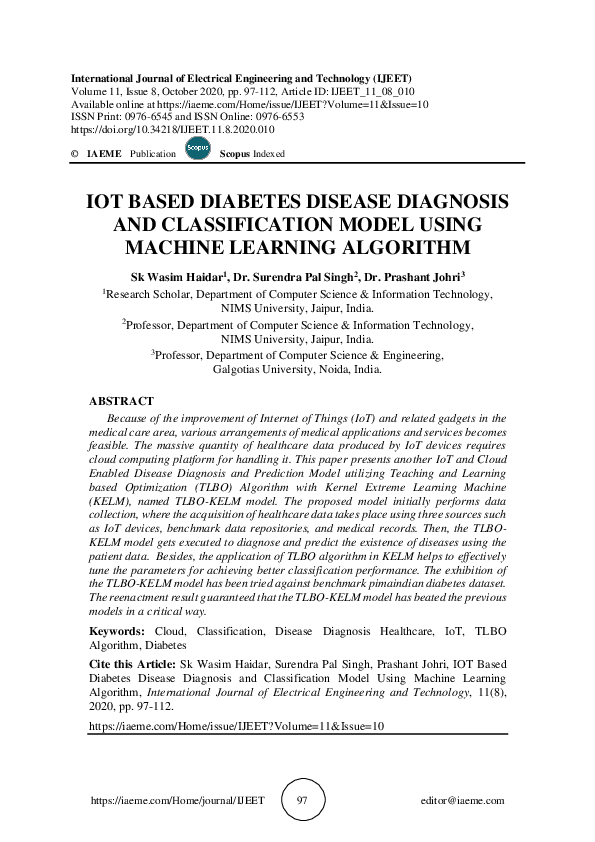 (PDF) IOT BASED DIABETES DISEASE DIAGNOSIS AND CLASSIFICATION MODEL ...