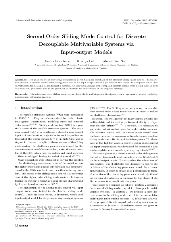 (PDF) Second order sliding mode control for discrete decouplable multivariable systems via input ...