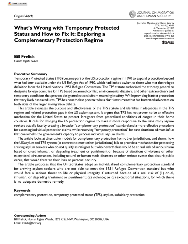 (PDF) What’s Wrong with Temporary Protected Status and How to Fix It ...