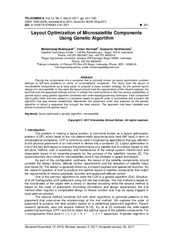 Pdf Layout Optimization Of Microsatellite Components Using Genetic Algorithm