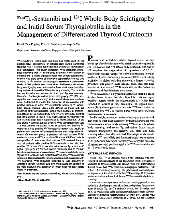 (PDF) 99mTc-Sestamibi and 131I Whole-Body Scintigraphy and Initial ...