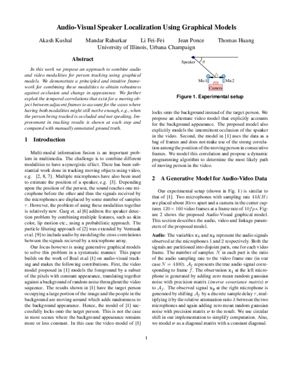 (PDF) Audio-Visual Speaker Localization Using Graphical Models