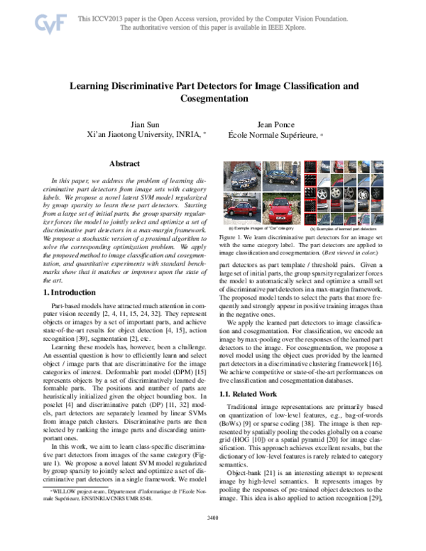 (PDF) Learning Discriminative Part Detectors for Image Classification and Cosegmentation