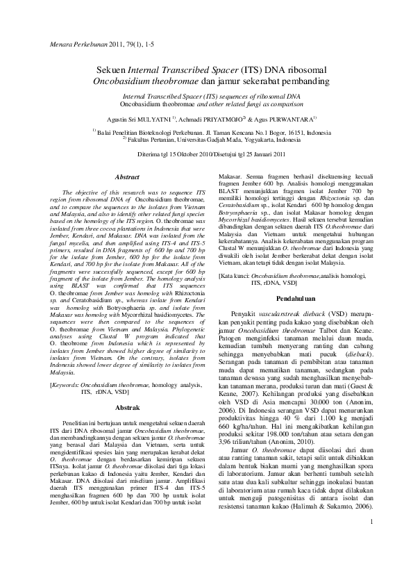 (PDF) Sekuen Internal Transcribed Spacer (ITS) DNA ribosomal ...