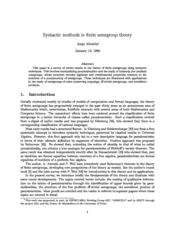 (PDF) Syntactic methods infinite semigroup theory