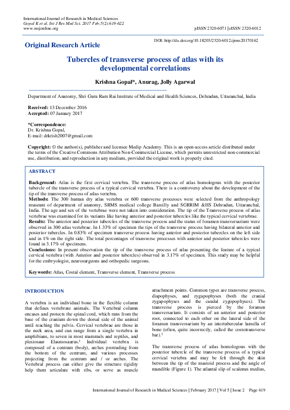 (PDF) Tubercles of transverse process of atlas with its developmental ...