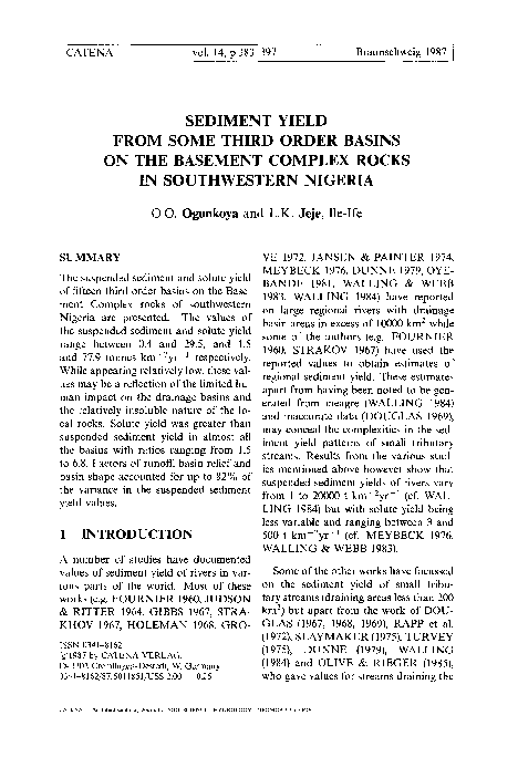 (PDF) Sediment yield from some third order basins on the basement ...