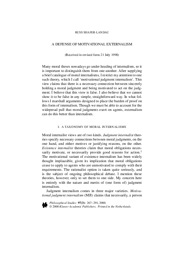 (PDF) A defense of motivational externalism