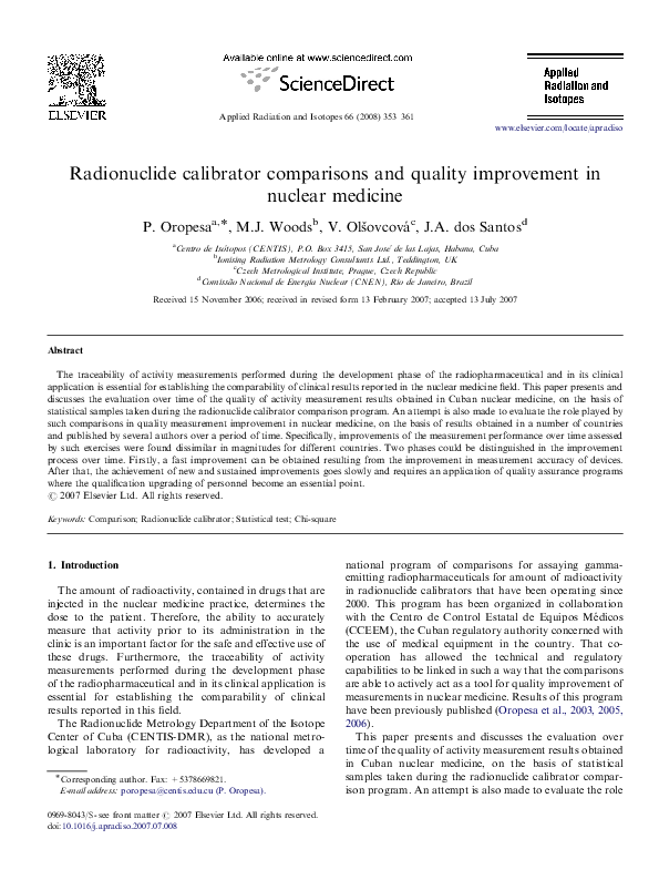 (PDF) Radionuclide calibrator comparisons and quality improvement in ...
