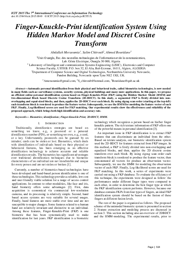 (PDF) Finger-Knuckle-Print identification System Using Hidden Markov ...