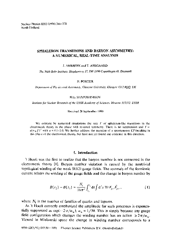 (PDF) Sphaleron transitions and baryon asymmetry: A numerical, real ...
