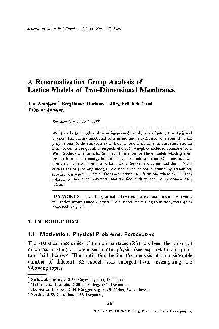 (PDF) A renormalization group analysis of lattice models of two-dimensional membranes | Jan ...