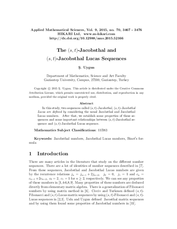 (PDF) The (s, t)-Jacobsthal and (s, t)-Jacobsthal lucas sequences