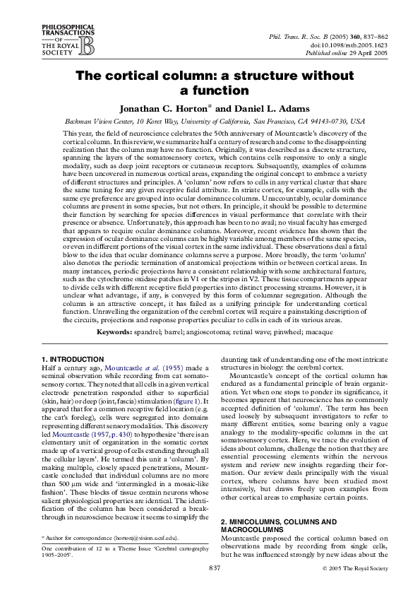 (PDF) The cortical column: a structure without a function