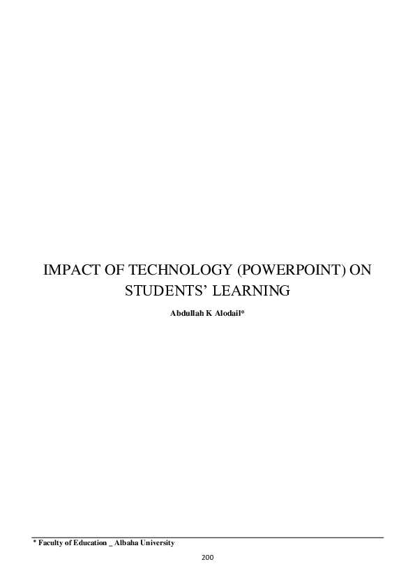 (PDF) Impact of Technology ( Powerpoint ) on Students' Learning