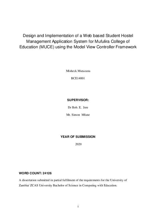 (PDF) Design and Implementation of a Web based Student Hostel Management Application System for ...