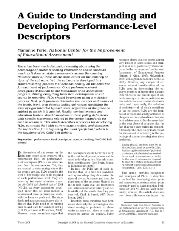 Pdf A Guide To Understanding And Developing Performance Level Descriptors