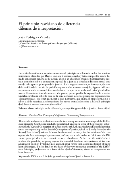 (PDF) The Rawlsian Principle of Difference: Dilemmas of Interpretation