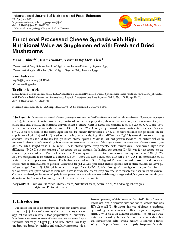 (PDF) Functional Processed Cheese Spreads with High Nutritional Value ...