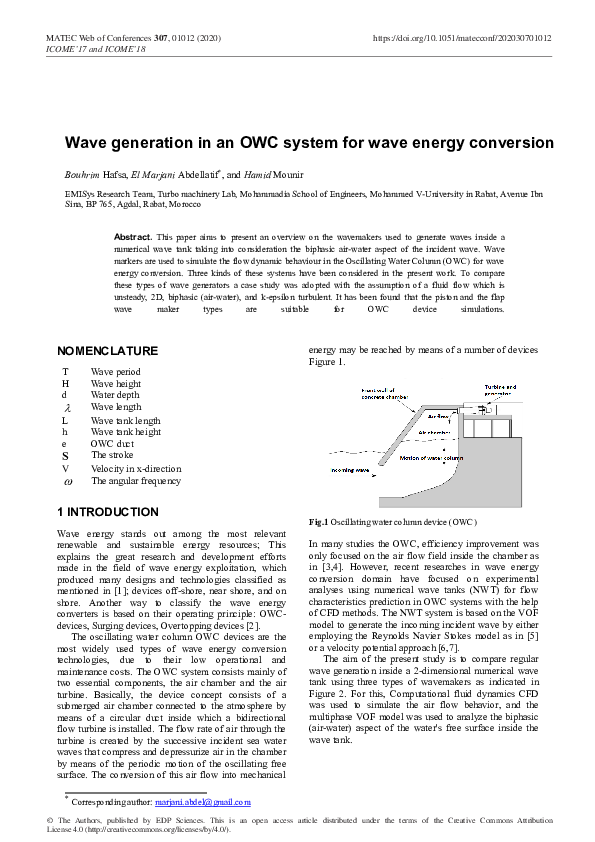 (PDF) Wave generation in an OWC system for wave energy conversion ...