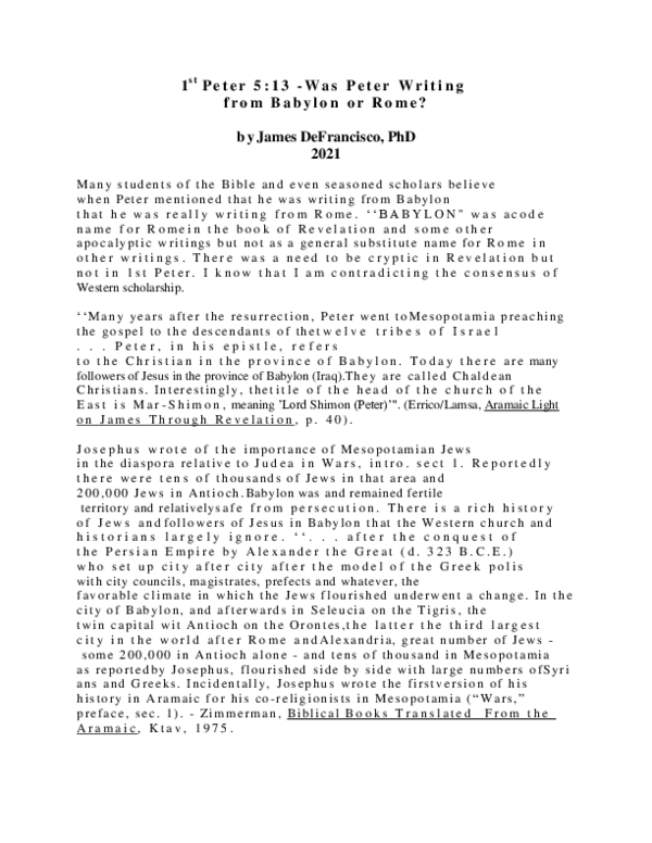 (PDF) First P e t e r 5 : 1 3 -W a s Peter Writing f r om Bab y l o n ...